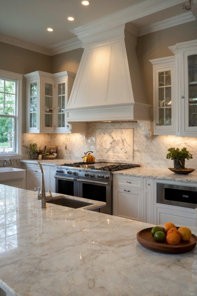 Timeless Elegance: Combining White Dove Cabinets with Taj Mahal ...